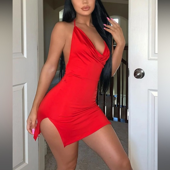 Fashion Nova | Dresses | Sexy Red Cowl Neck Dress | Poshmark